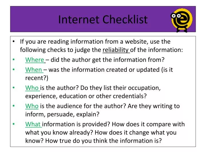 PPT - Internet Checklist PowerPoint Presentation, free download - ID ...