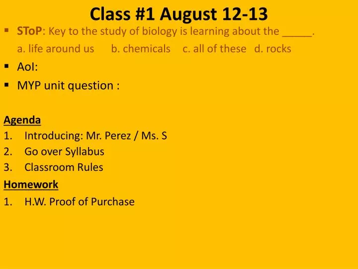 PPT - Class #1 August 12-13 PowerPoint Presentation, free download - ID ...