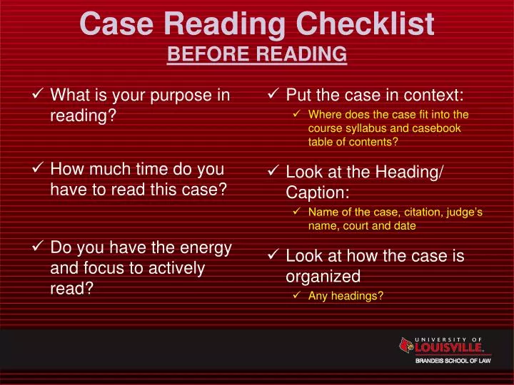 PPT - Case Reading Checklist BEFORE READING PowerPoint Presentation ...