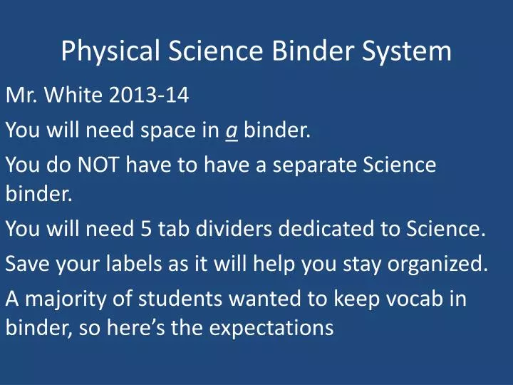 PPT - Physical Science Binder System PowerPoint Presentation, free ...