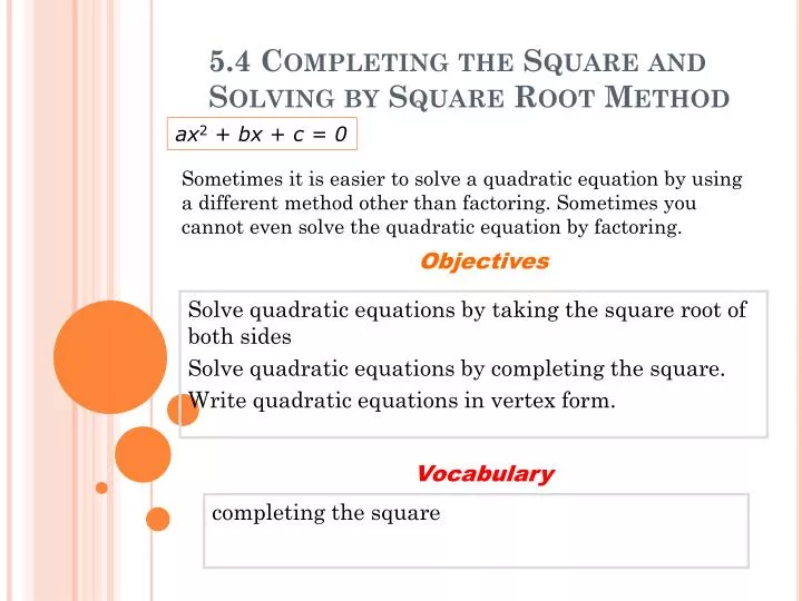 Solving Quadratic Equations By Completing The Square Ppt - Tessshebaylo