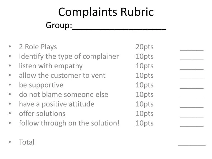 PPT - Complaints Rubric Group:____________________ PowerPoint ...