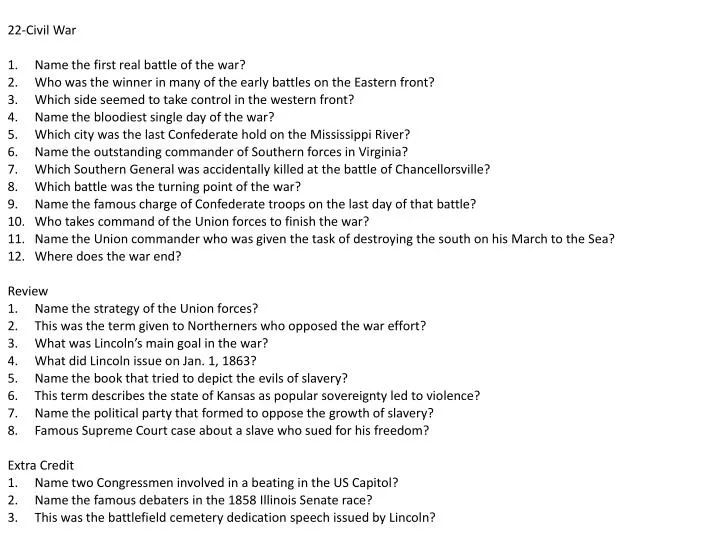 PPT - 22-Civil War Name the first real battle of the war? PowerPoint ...