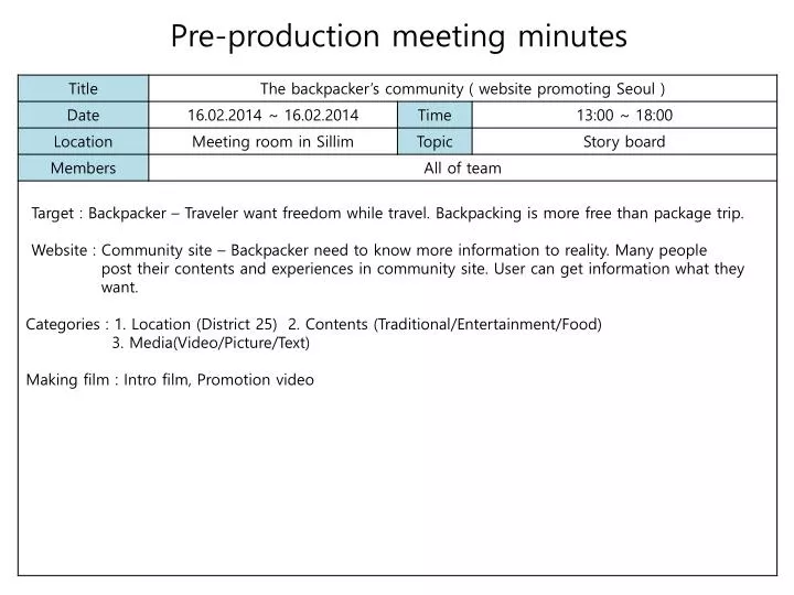 PPT - Pre-production meeting minutes PowerPoint Presentation, free ...