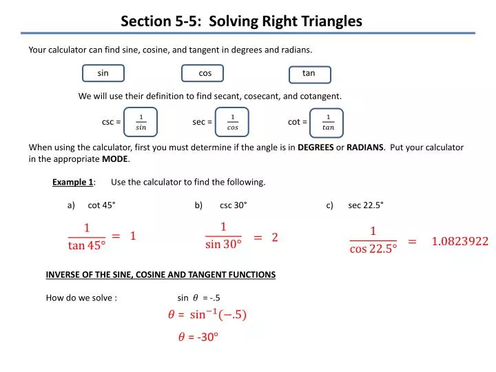 PPT - Section 5-5: Solving Right Triangles PowerPoint Presentation ...