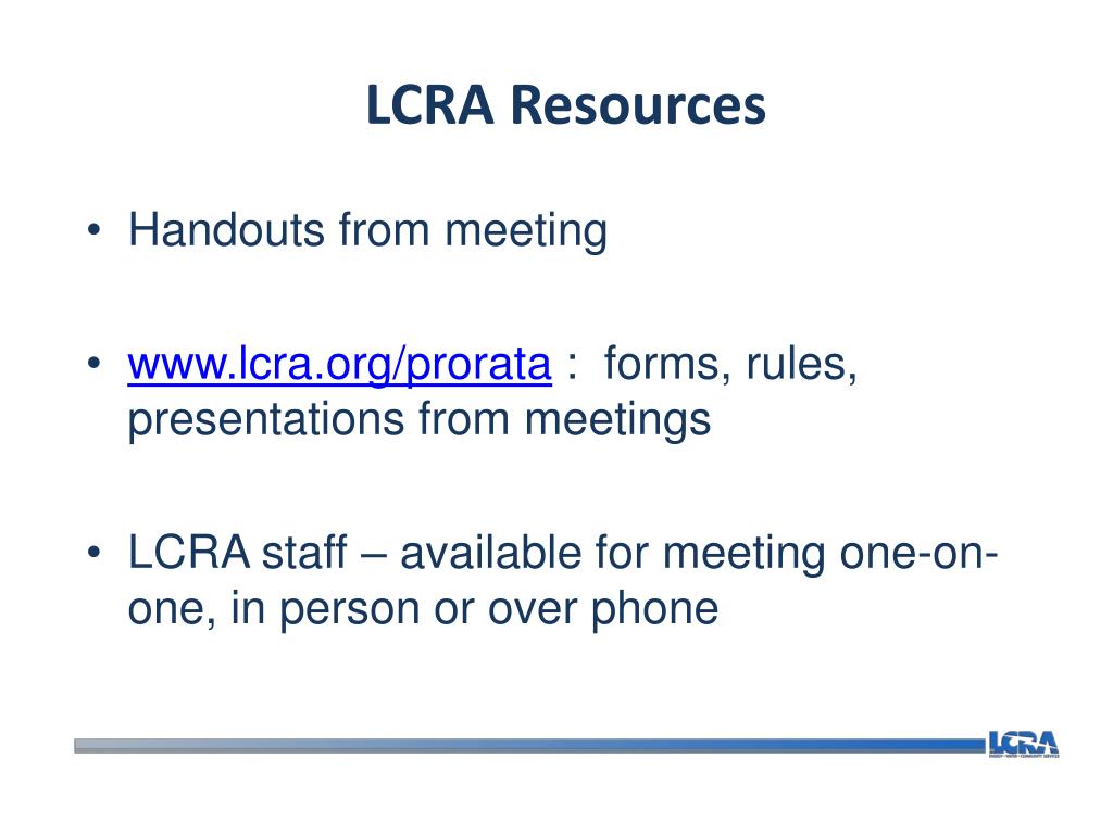 PPT - Welcome LCRA Firm Water Customer Meeting October 27, 2011 ...