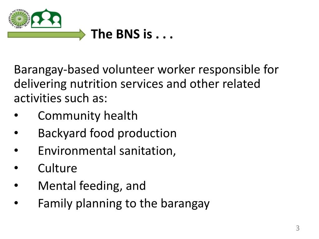 PPT - Barangay Nutrition Scholars in the Community Health Team ...