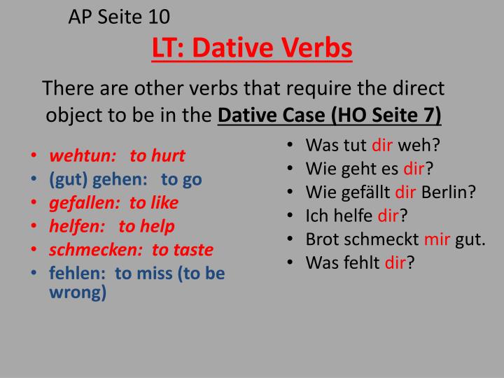 PPT - Donnerstag der 31ste Januar LT: Dative Verbs # 2 PowerPoint ...