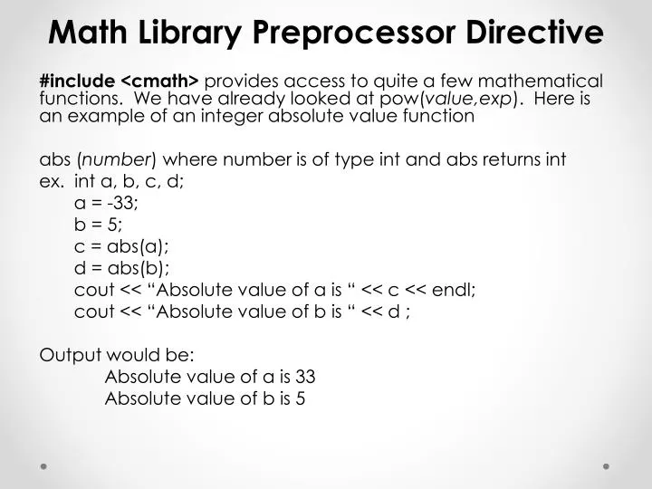 PPT - Math Library Preprocessor Directive PowerPoint Presentation, free download - ID:2858685