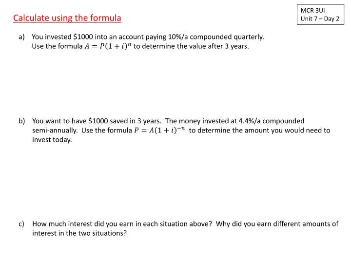 PPT - Calculate using the formula PowerPoint Presentation, free ...