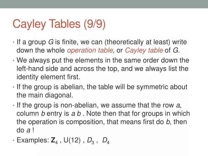 PPT - Cayley Tables (9/9) PowerPoint Presentation, free download - ID ...