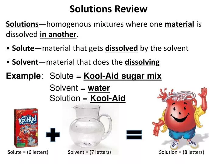 PPT - Solutions Review Solutions —homogenous mixtures where one ...