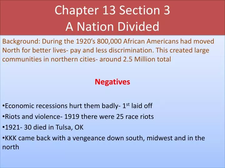 PPT - Chapter 13 Section 3 A Nation Divided PowerPoint Presentation ...