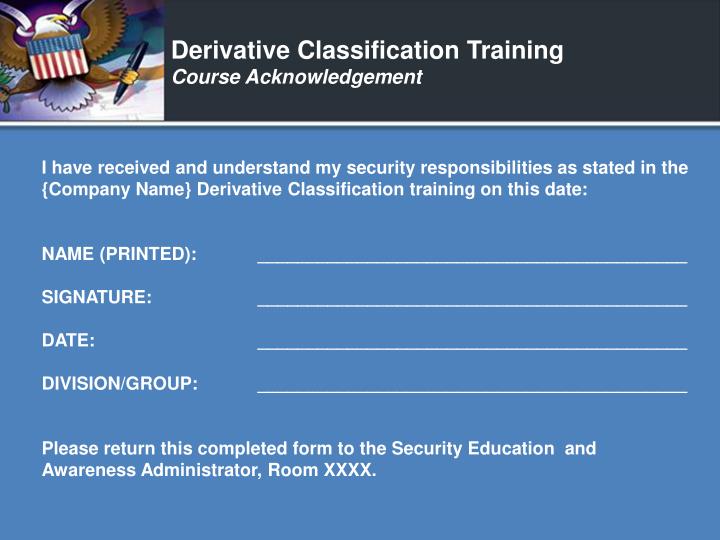 PPT - Derivative Classification Training PowerPoint Presentation - ID ...
