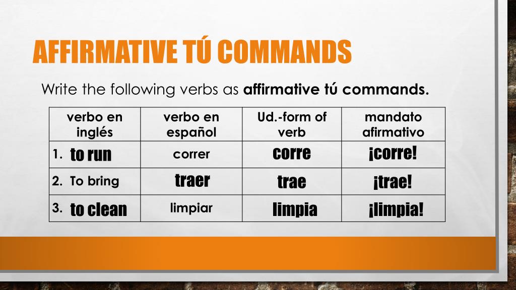 Ppt Affirmative Tú Commands Powerpoint Presentation Free Download