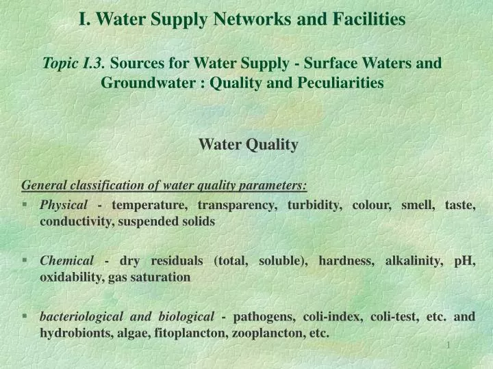 PPT - Water Quality General classification of water quality parameters ...