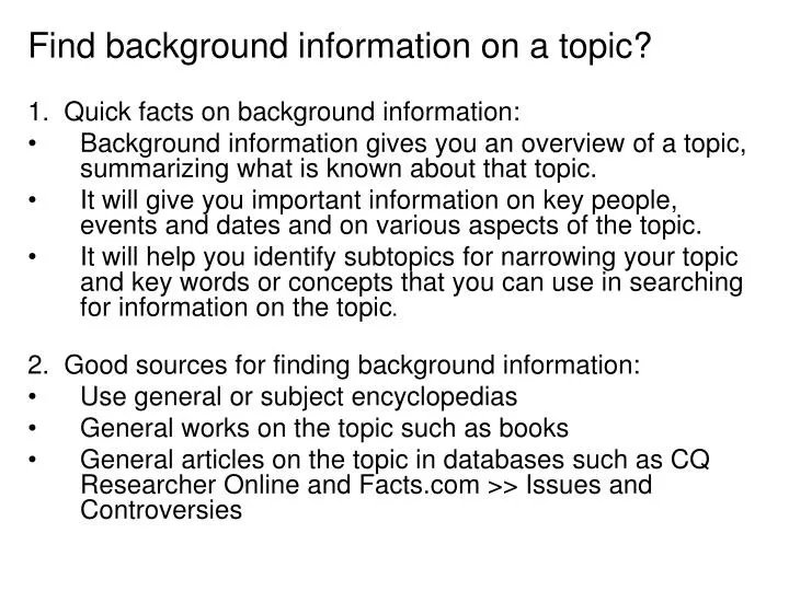PPT - 1. Quick facts on background information: PowerPoint Presentation ...