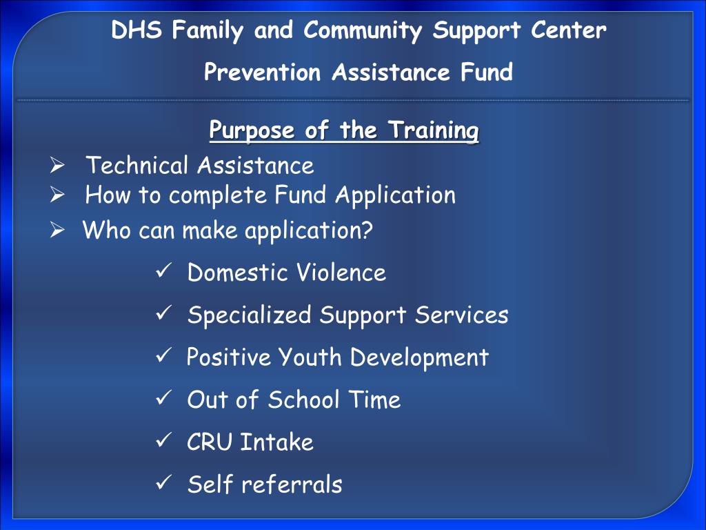 PPT - DHS Family and Community Support Center Prevention Assistance ...