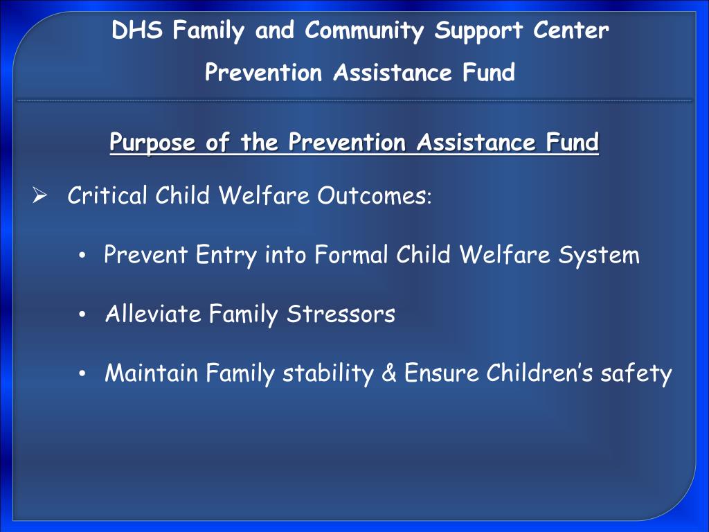 PPT - DHS Family and Community Support Center Prevention Assistance ...
