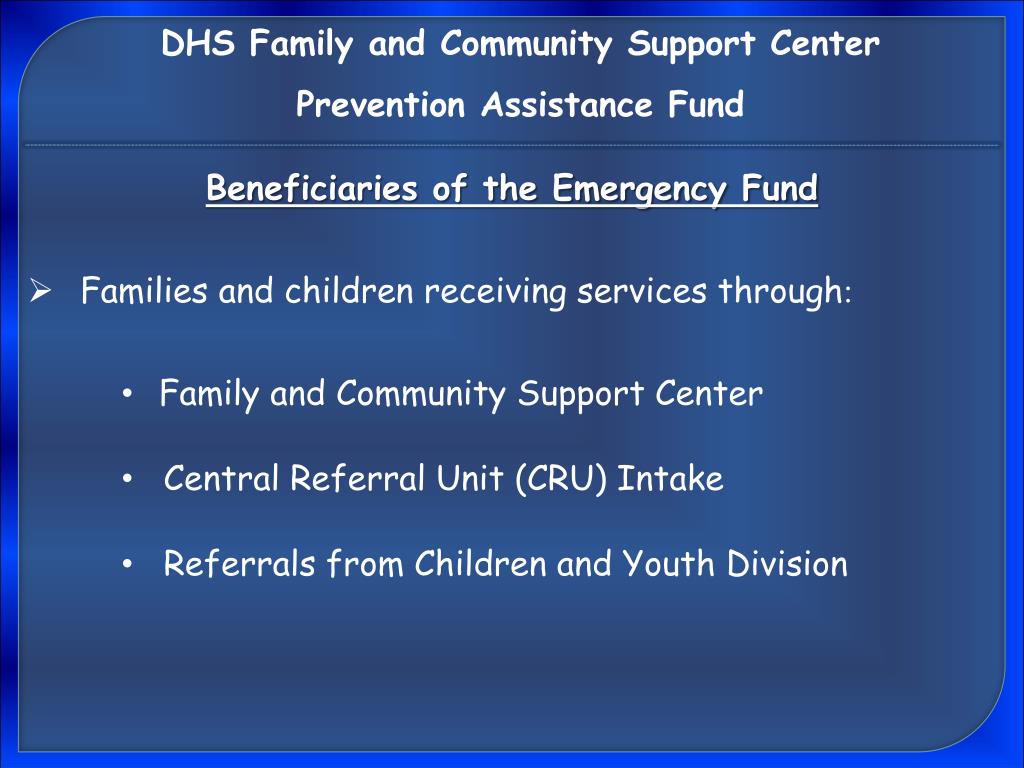PPT - DHS Family and Community Support Center Prevention Assistance ...