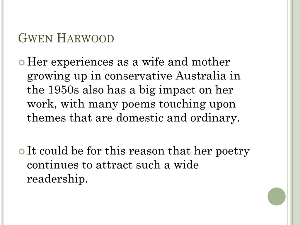 PPT - ACL1002 POETS AND THEIR POETRY GWEN HARWOOD PowerPoint ...