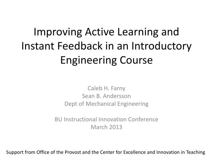 PPT - Improving Active Learning and Instant Feedback in an Introductory ...