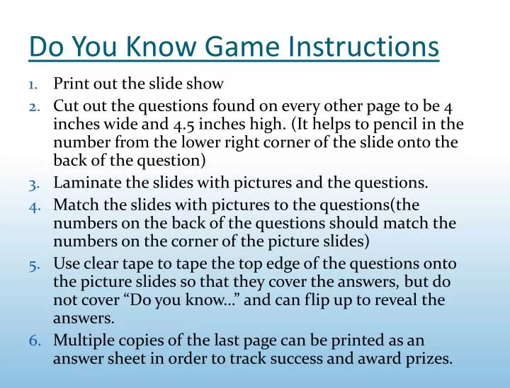 PPT - Do You Know Game Instructions PowerPoint Presentation, free ...