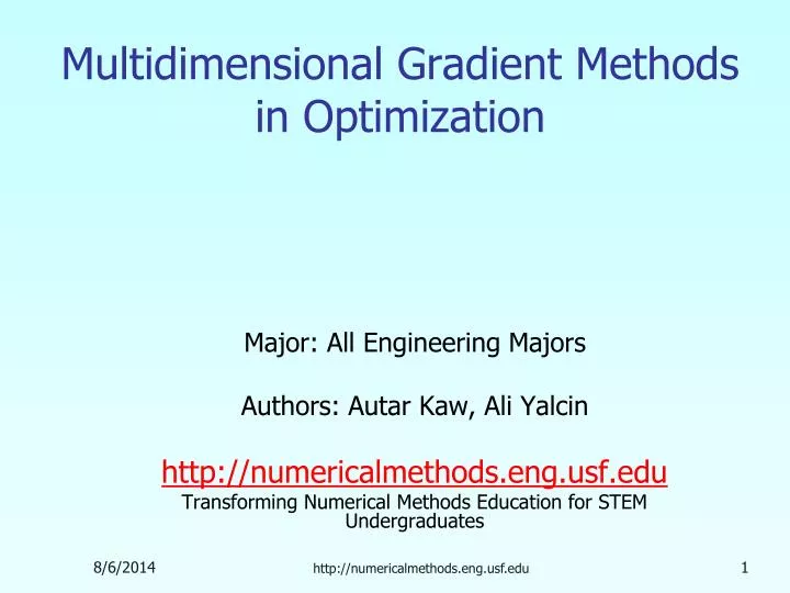 PPT - Multidimensional Gradient Methods in Optimization PowerPoint ...