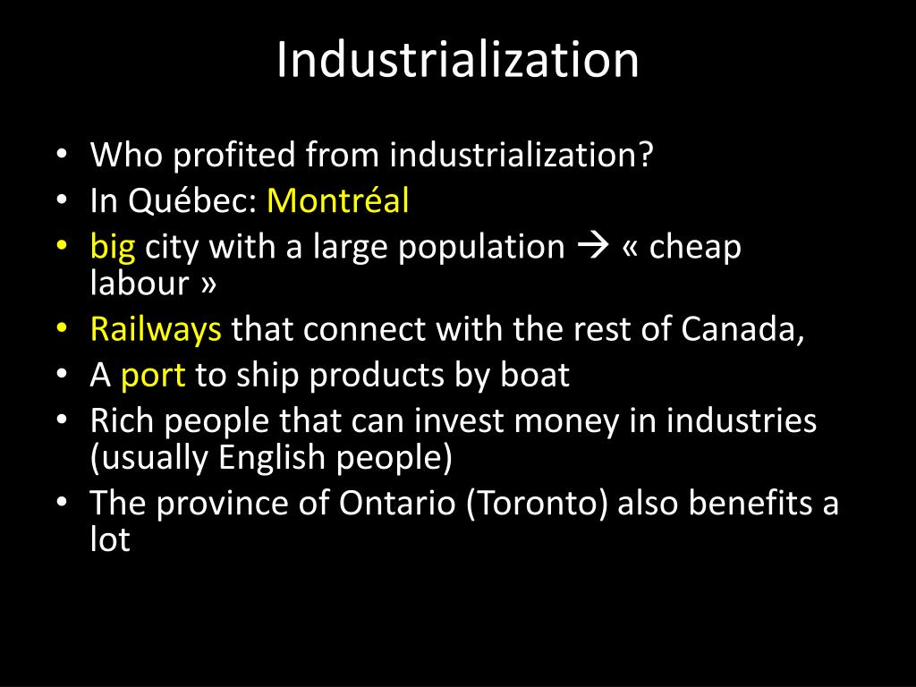 PPT - Industrialization and Urbanization in Canada in the late 1800s ...