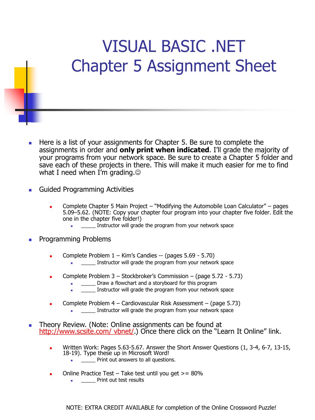 PPT - VISUAL BASIC .NET Chapter 5 Assignment Sheet PowerPoint ... PPT - VISUAL BASIC .NET Chapter 5 Assignment Sheet PowerPoint ...