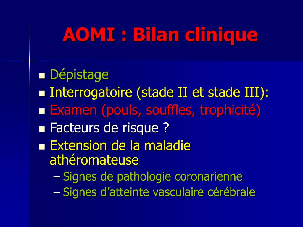 PPT - Artériopathie oblitérante des membres inférieurs (AOMI ...