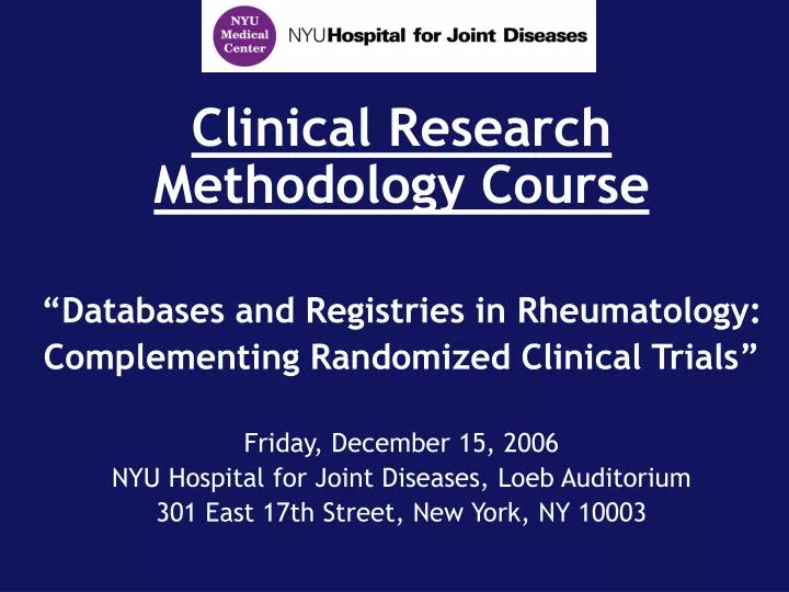 PPT - Clinical Research Methodology Course “Databases and Registries in ...