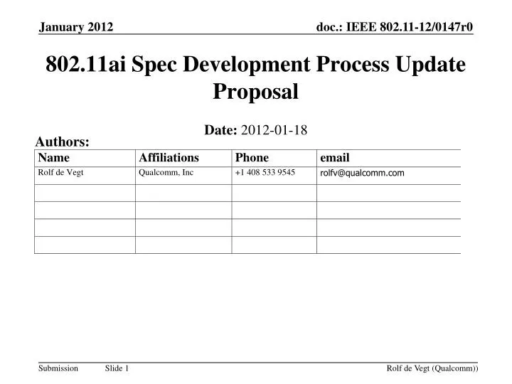 PPT - 802.11ai Spec Development Process Update Proposal PowerPoint ...