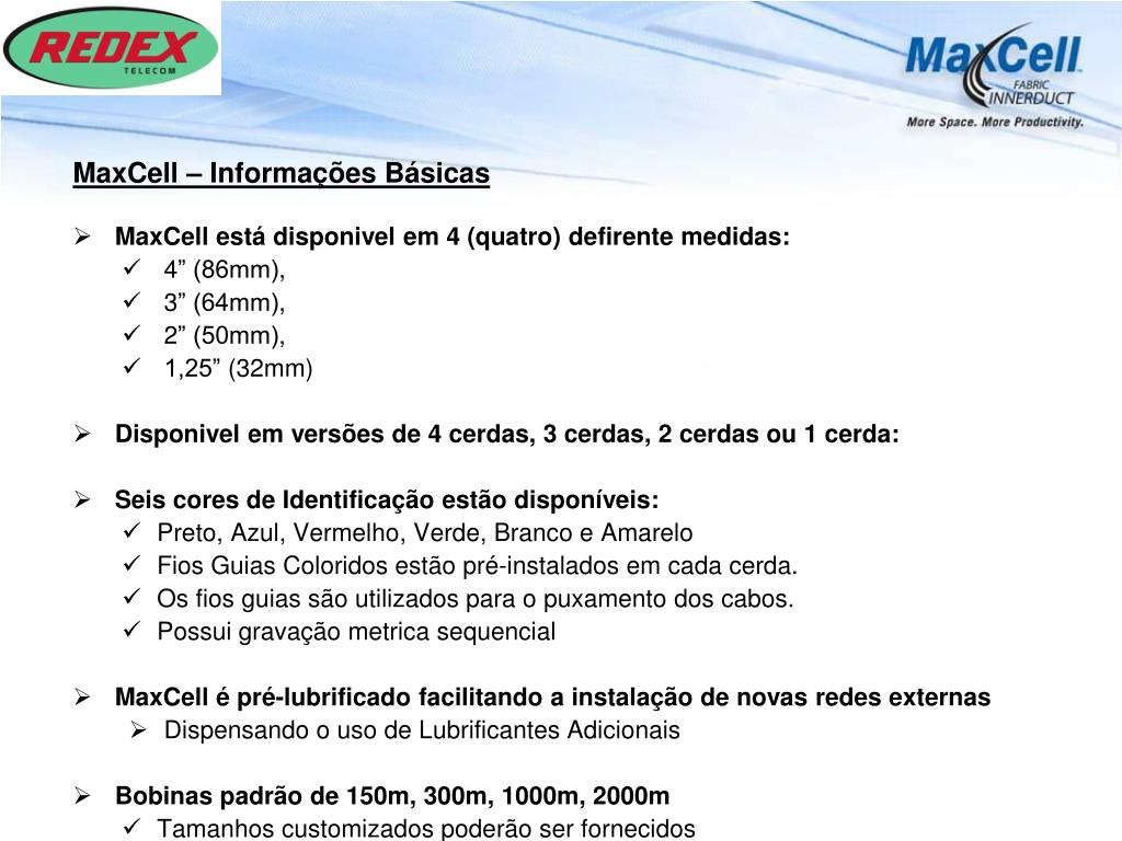 PPT - MaxCell é um subduto tecido projetado para instalação de cabos de ...