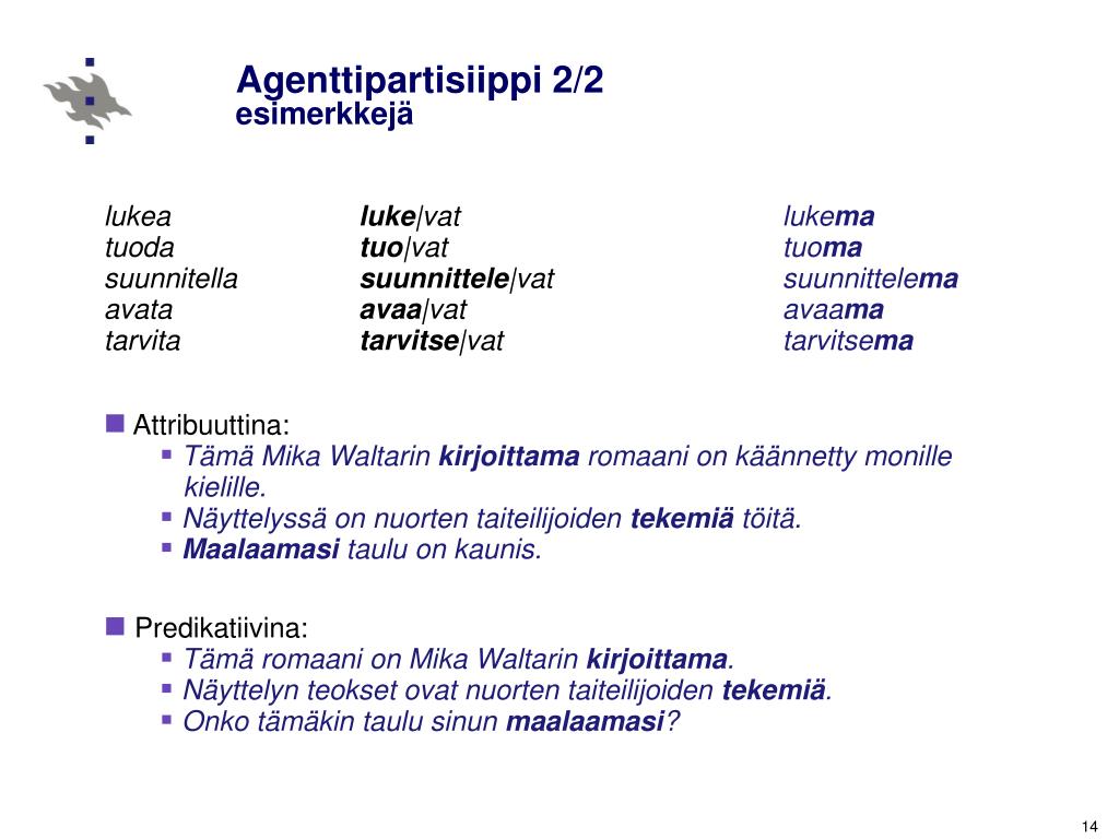 PPT - Suomen kielioppia edistyneille Verbien infiniittirakenteet ...