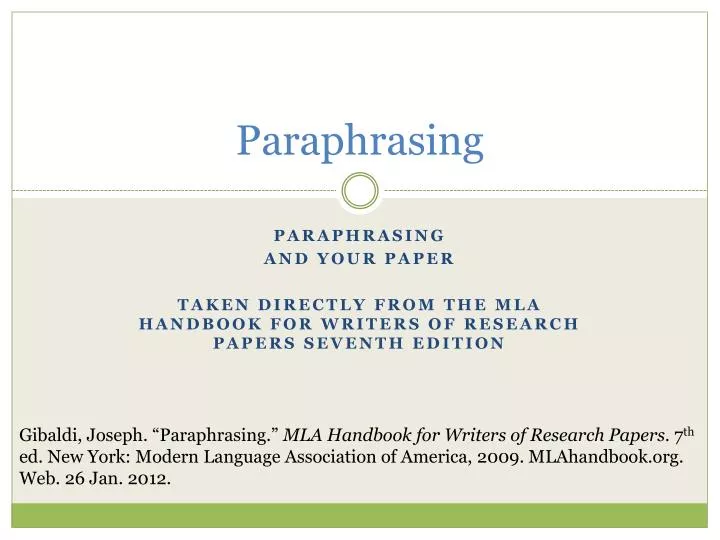 PPT - Paraphrasing PowerPoint Presentation, free download - ID:2921548