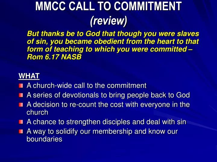 PPT - MMCC CALL TO COMMITMENT (review) PowerPoint Presentation, free ...