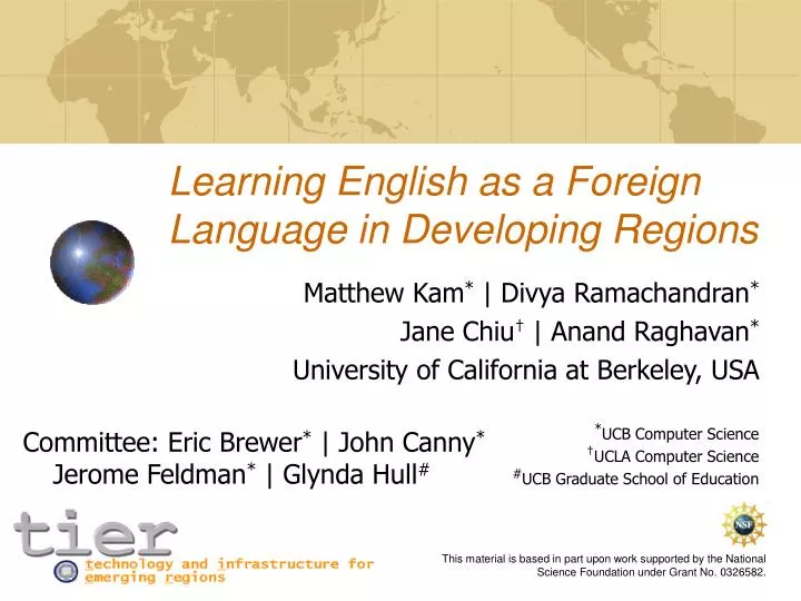 PPT - Learning English as a Foreign Language in Developing Regions ...