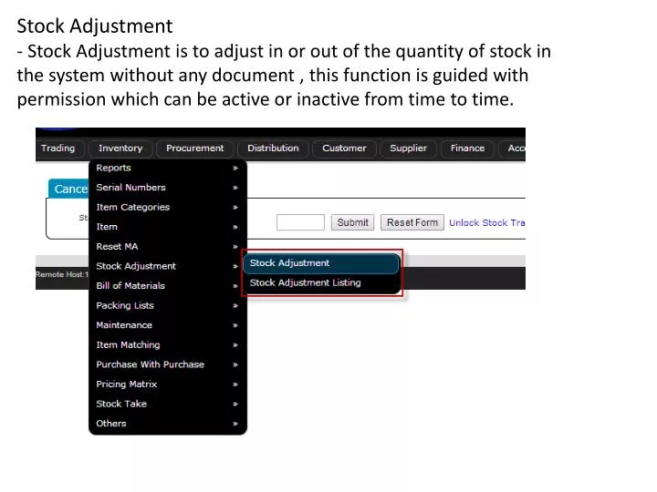 PPT - Perform Stock Adjustment * Remark & reference number is optional ...