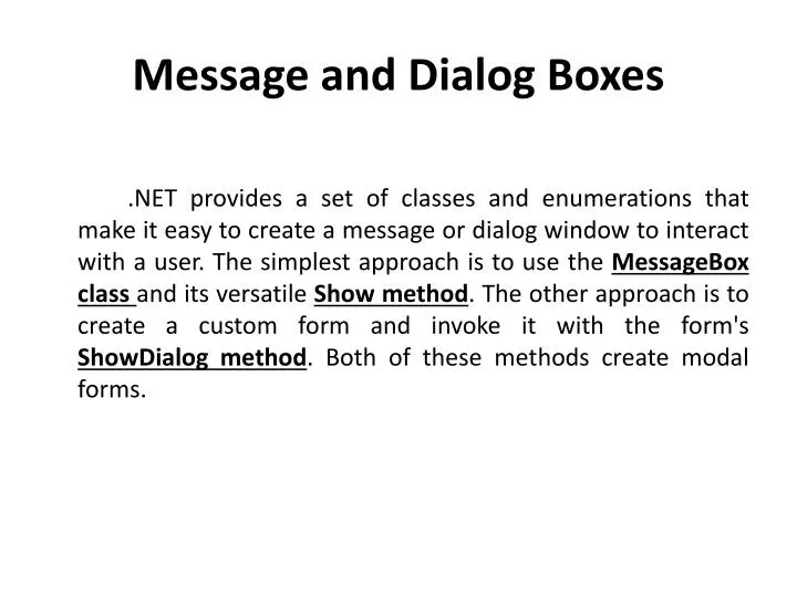 PPT - Message and Dialog Boxes PowerPoint Presentation, free download ...