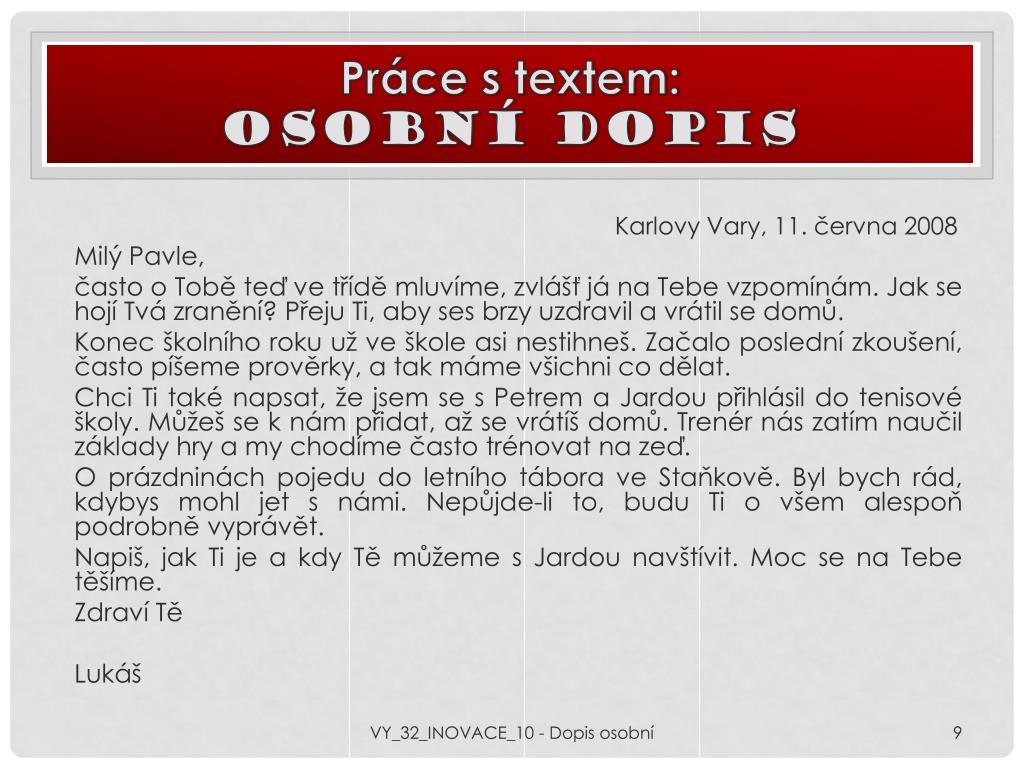 PPT - Datum vytvoření: 18. 8. 2011 Téma: Dopis osobní Cíl prezentace ...