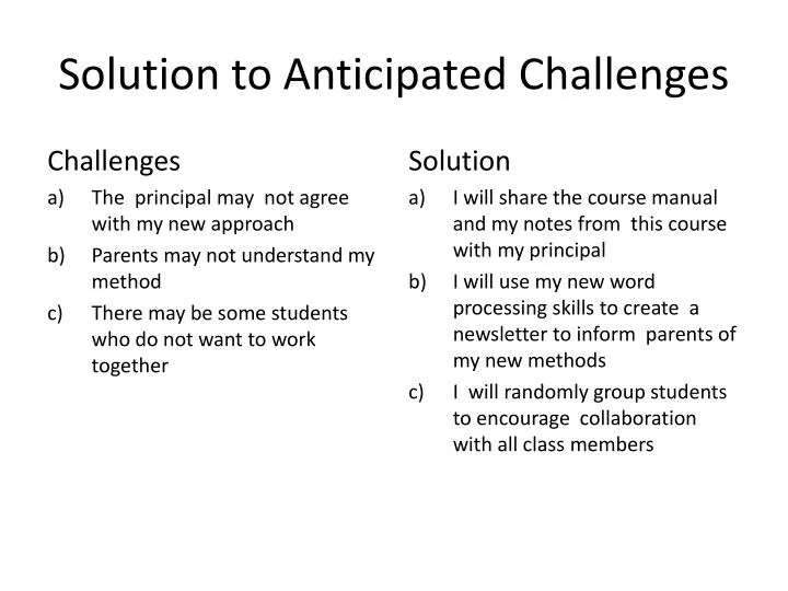 PPT - Solution to Anticipated Challenges PowerPoint Presentation, free ...