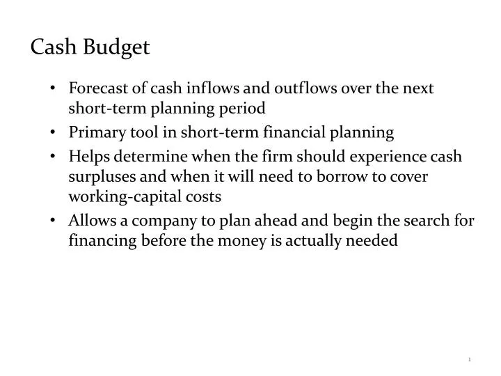 PPT - Cash Budget PowerPoint Presentation, free download - ID:2932657