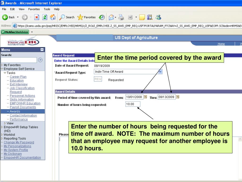 PPT - Employee Enters Individual Time Off Award – EmpowHR ESS Version 9 ...