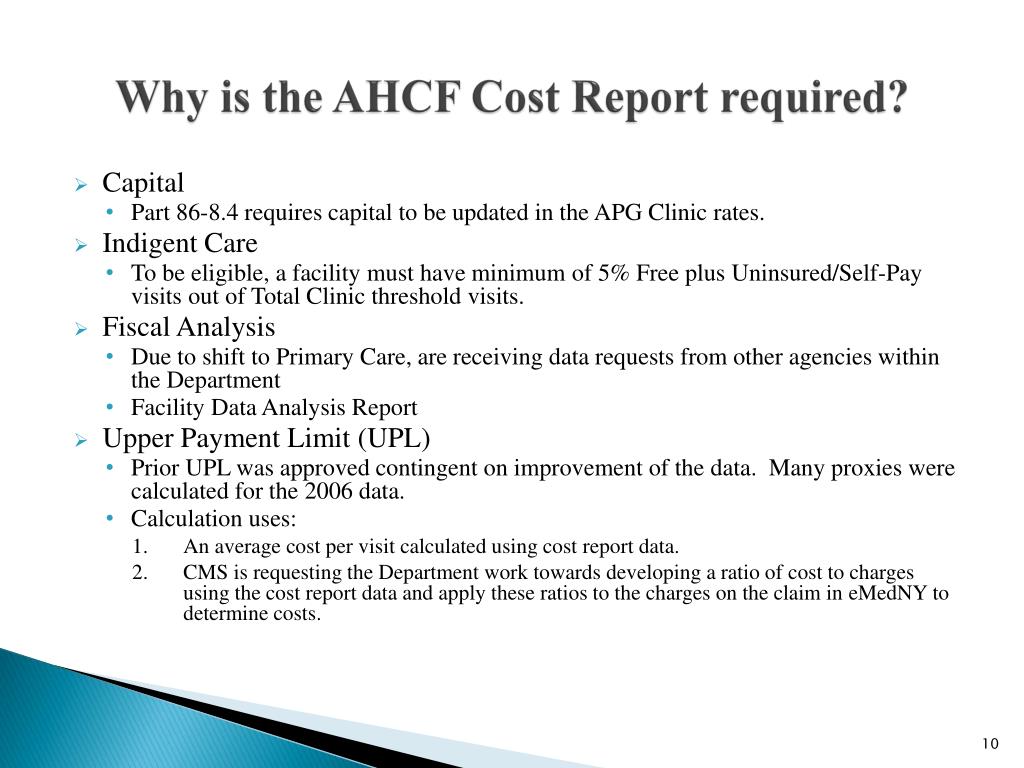 PPT - 2010 Ambulatory Health Care Facility (AHCF) Cost Report ...