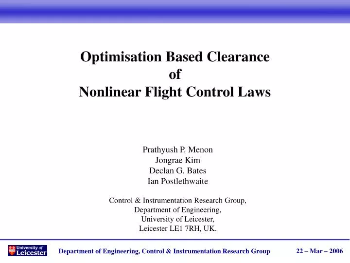 PPT - Optimisation Based Clearance of Nonlinear Flight Control Laws ...