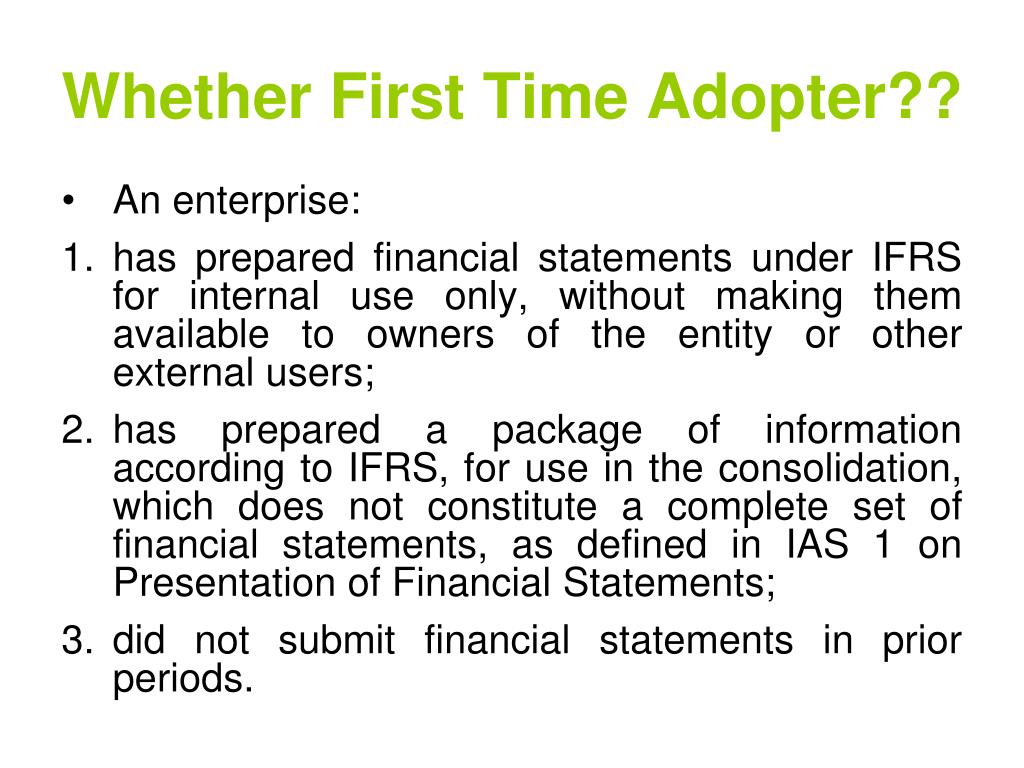 PPT - IFRS 1: First Time Adoption of International Financial Reporting ...