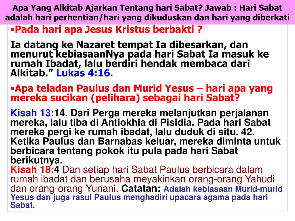 PPT - INGAT DAN KUDUSKANLAH HARI SABAT PowerPoint Presentation, free ...