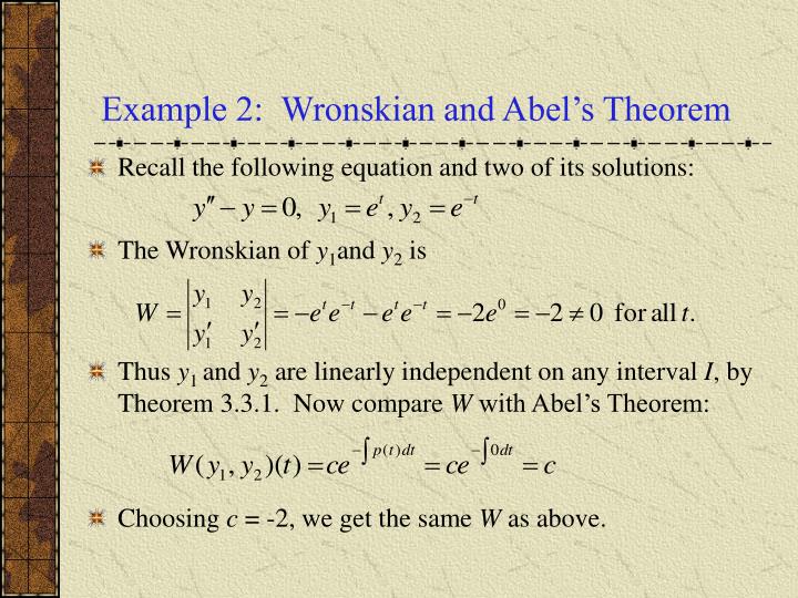 PPT - Ch 3.3: Linear Independence and the Wronskian PowerPoint ...