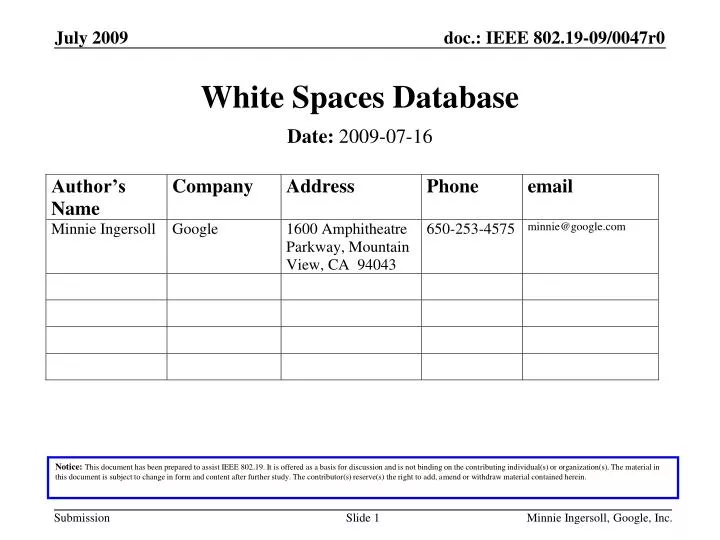 PPT - White Spaces Database PowerPoint Presentation, free download - ID ...